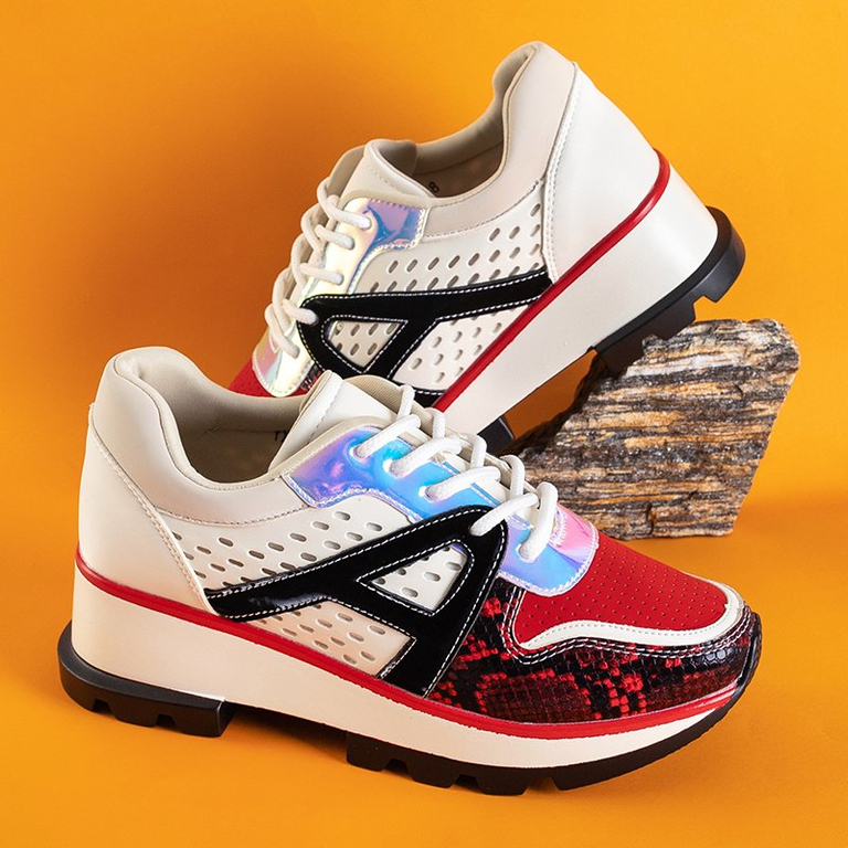 Weiße und rote Sneakers für Damen mit farbigen Einsätzen Bumba - Schuhe ...